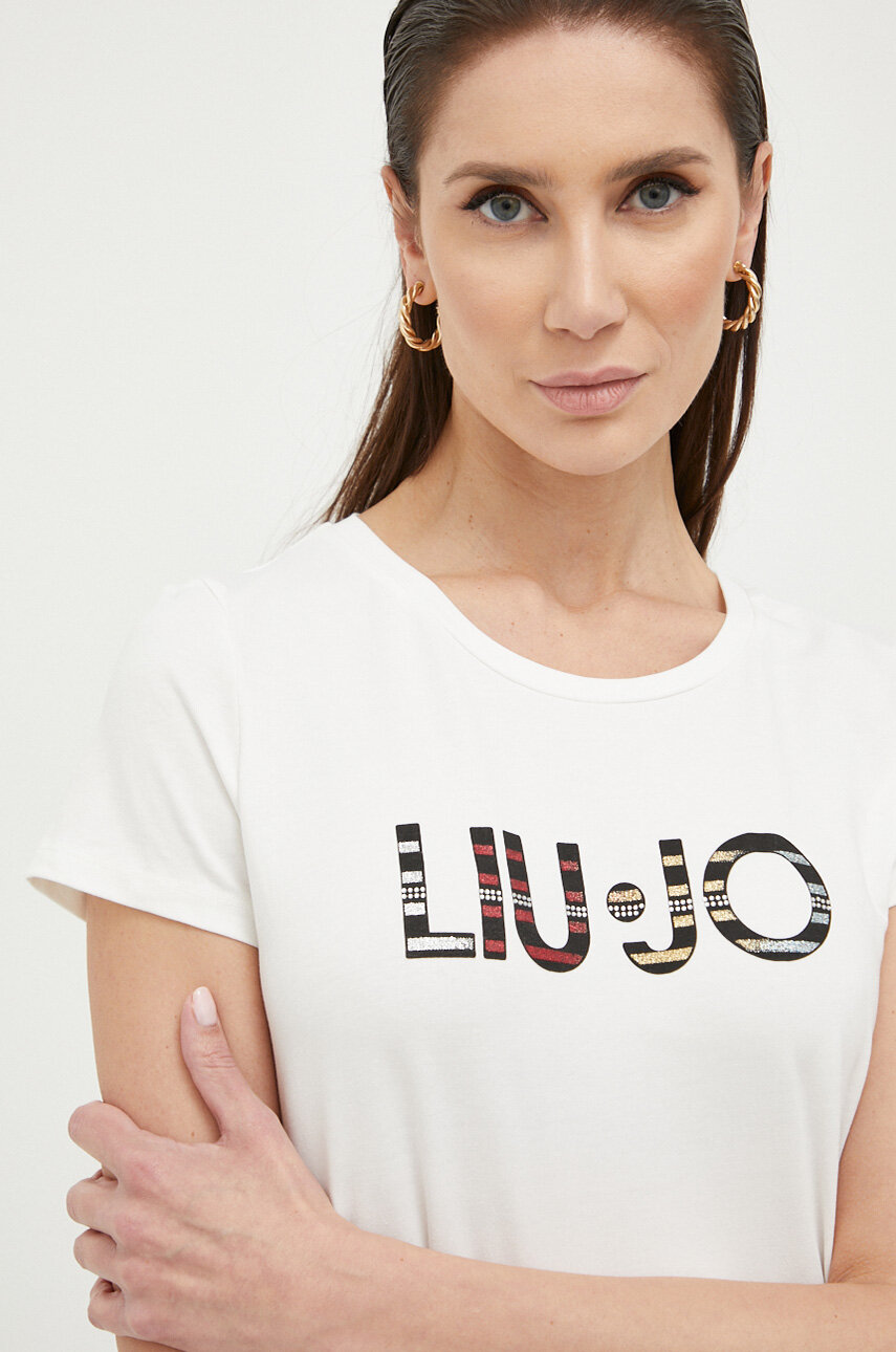 Liu Jo t-shirt bawełniany damski kolor beżowy | Answear.com