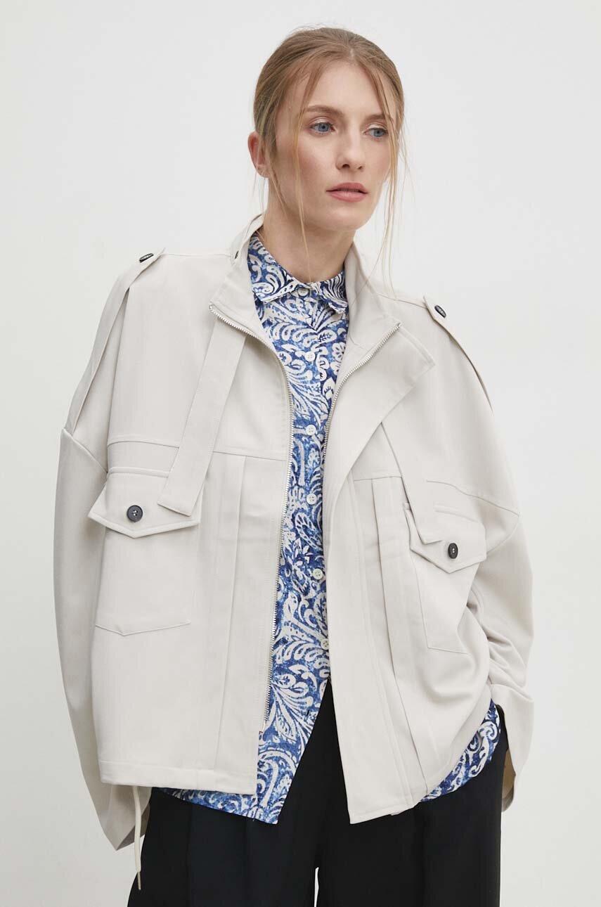 Answear Lab kurtka damska kolor beżowy przejściowa oversize | Answear.com