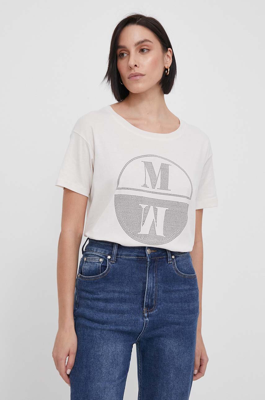 Mos Mosh t-shirt bawełniany kolor beżowy | Answear.com