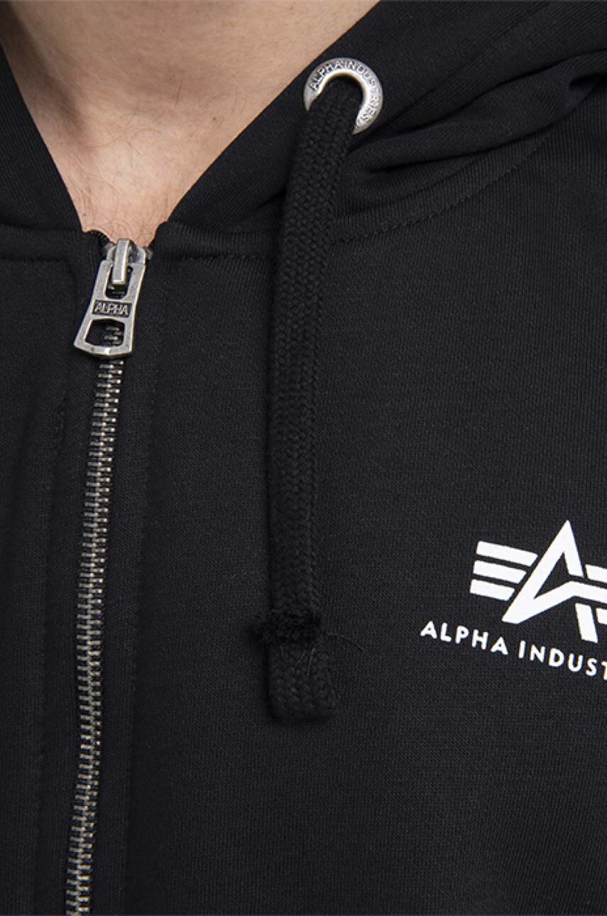 Alpha Industries bluza Basic Zip Hoody SL męska kolor czarny z kapturem z nadrukiem 118342.03 ...