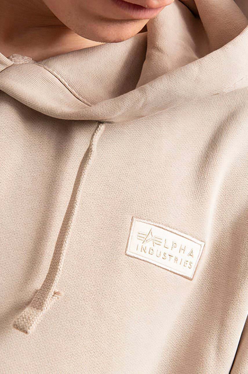 Alpha Industries bluza bawełniana męska kolor beżowy z kapturem gładka ...