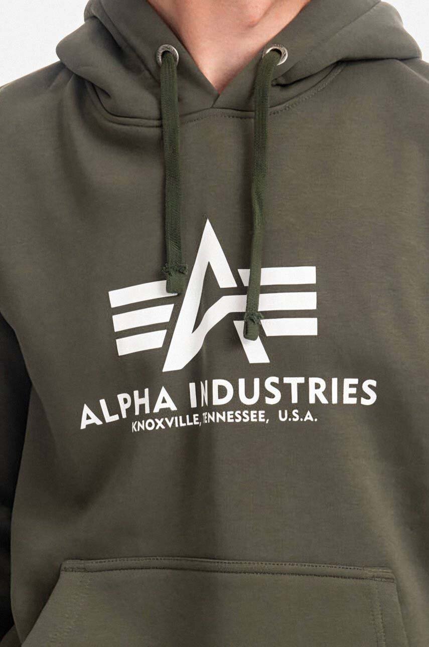 Alpha Industries bluza Basic Hoody męska kolor zielony z kapturem z ...