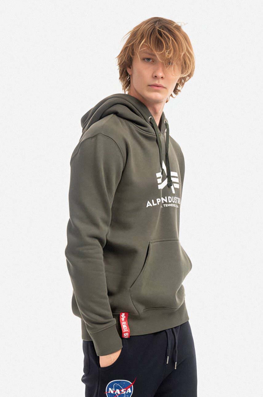 Alpha Industries bluza Basic Hoody męska kolor zielony z kapturem z ...