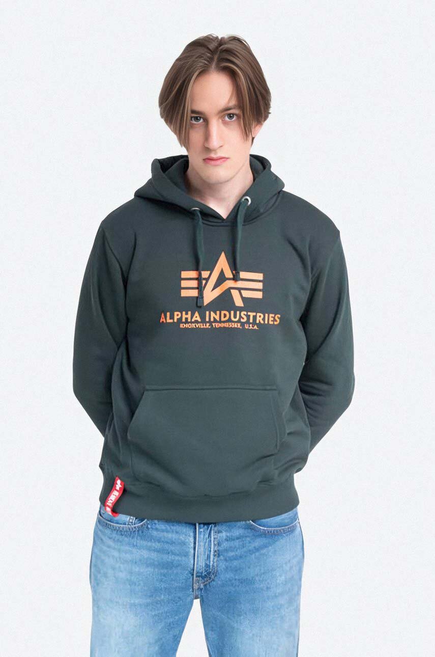 Alpha Industries bluza Basic Hoody męska kolor zielony z kapturem z ...