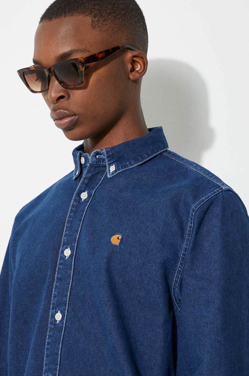 Carhartt WIP koszula jeansowa Weldon Shirt męska kolor niebieski ...