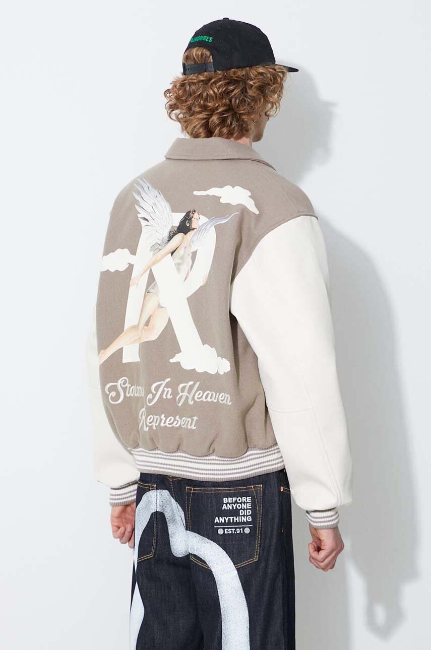 Represent wool bomber jacket brown color at PRM US