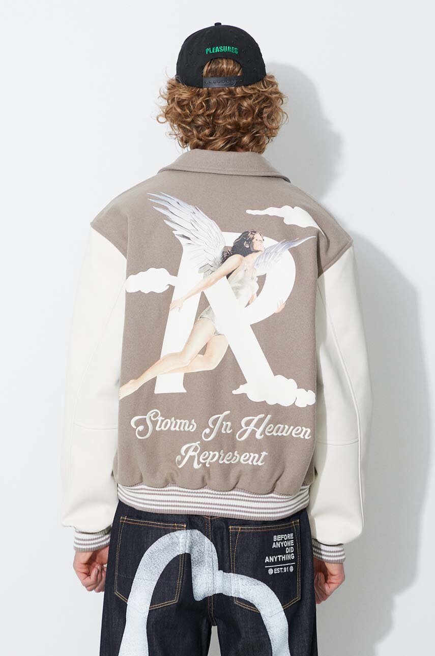 Represent wool bomber jacket brown color at PRM US