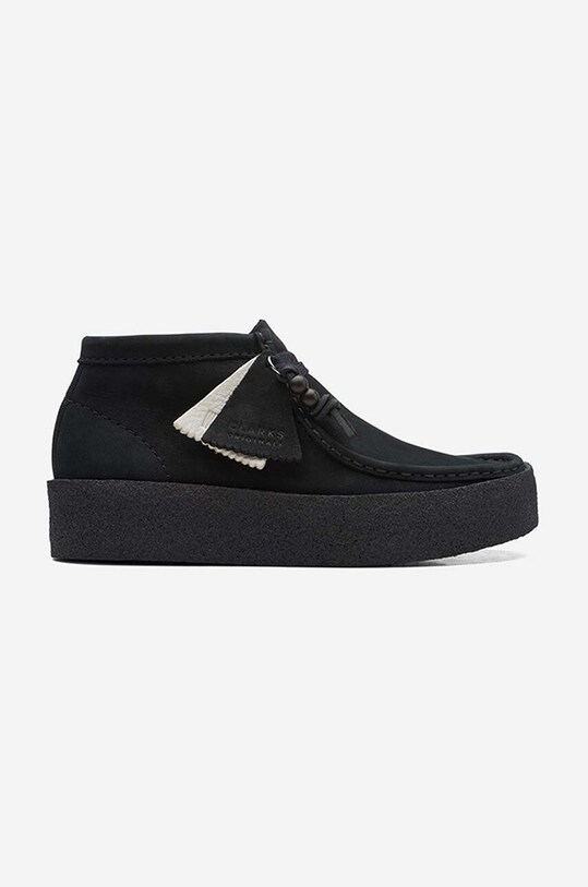 Semišové boty Clarks Wallabee dámské, černá barva, na platformě ...