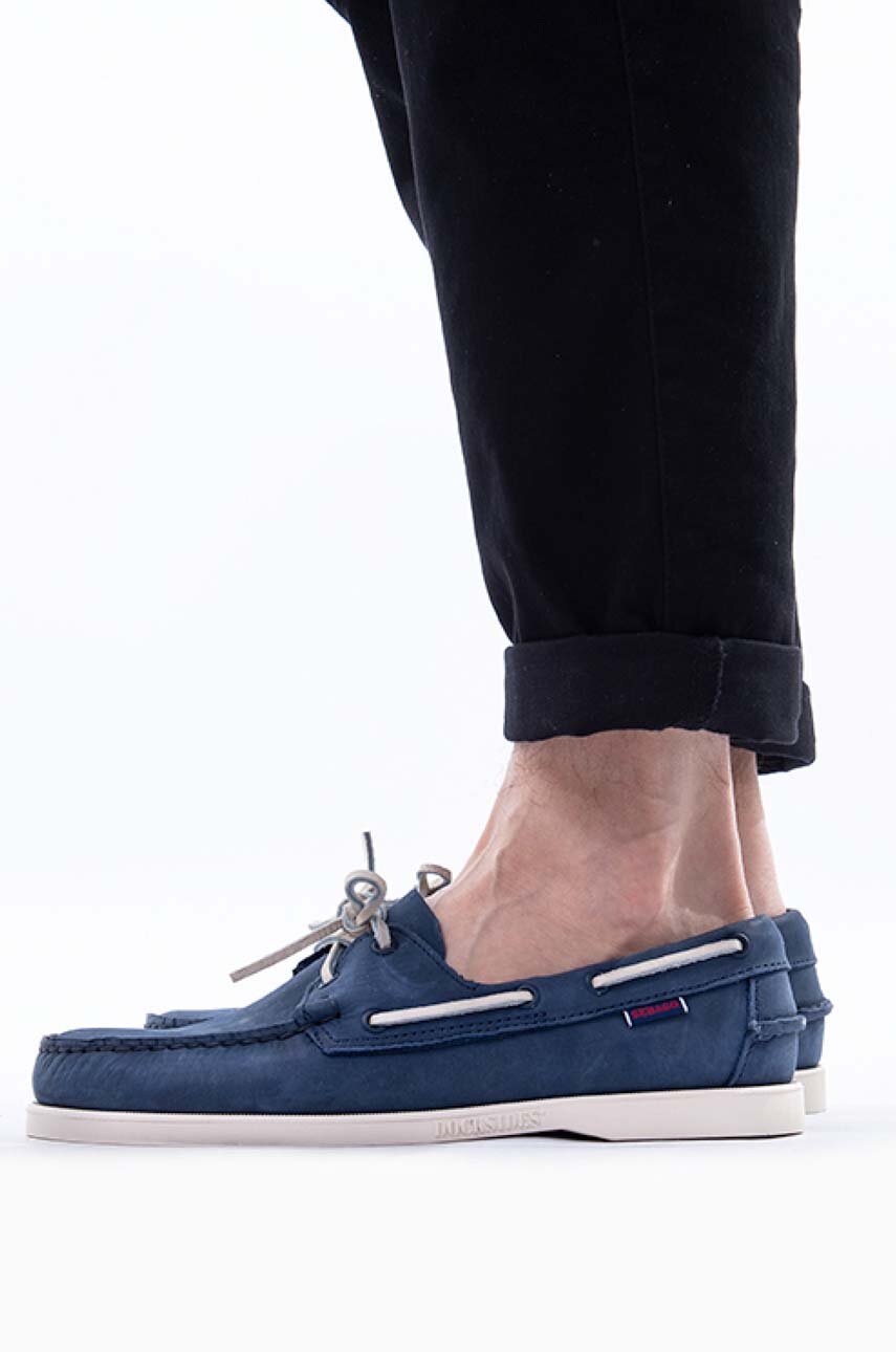 Sebago suede loafers Docksides Portland Nubuck men's navy blue color ...