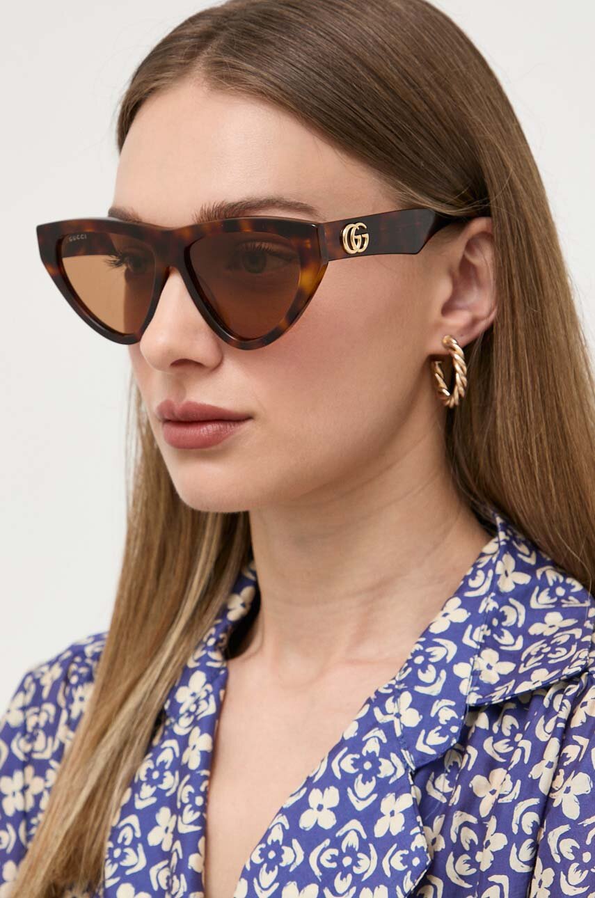 Gucci okulary przeciwsłoneczne damskie kolor brązowy | Answear.com