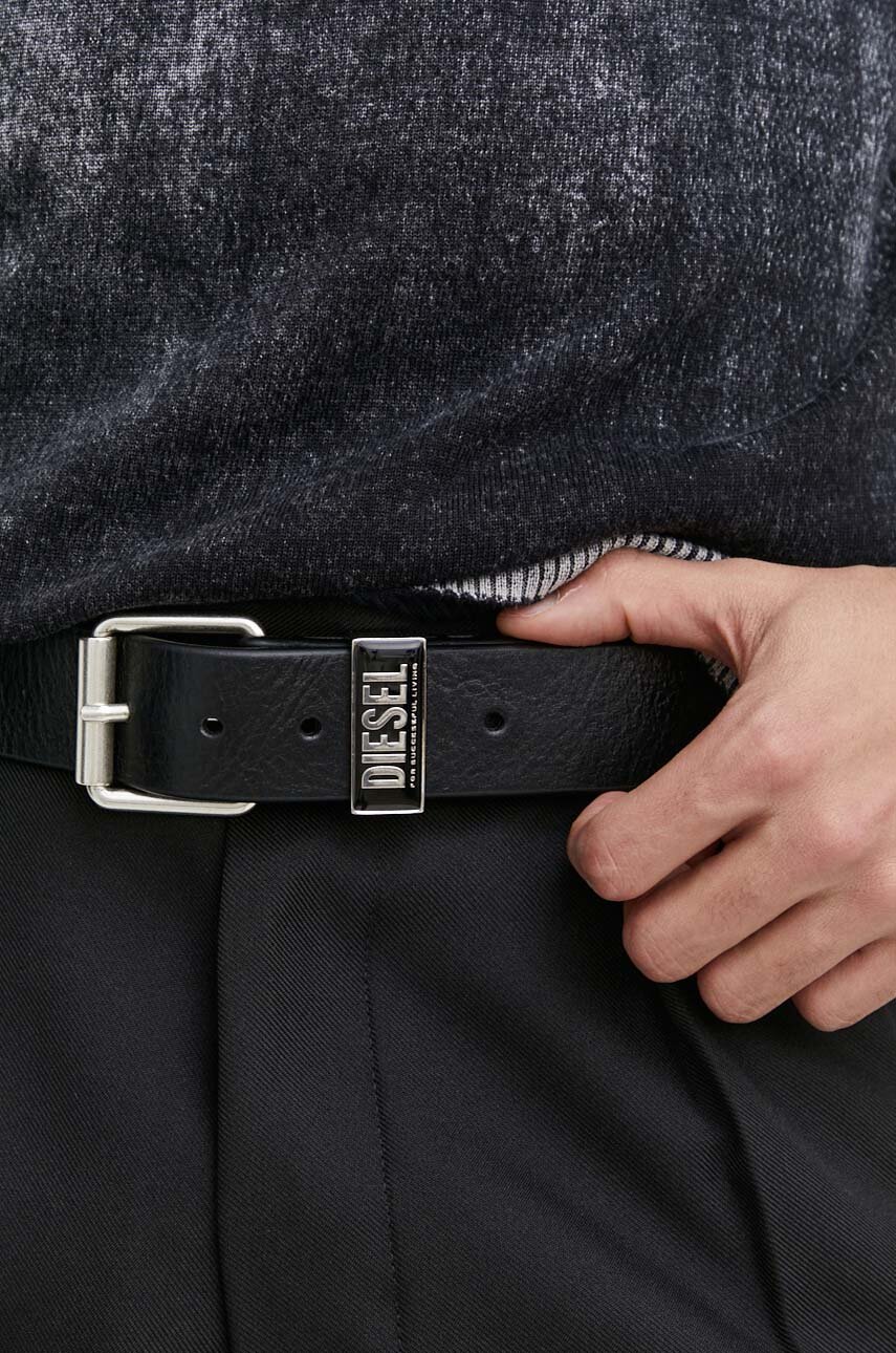 Diesel pasek skórzany B-GLOSSY LOOP BELT męski kolor czarny | Answear.com