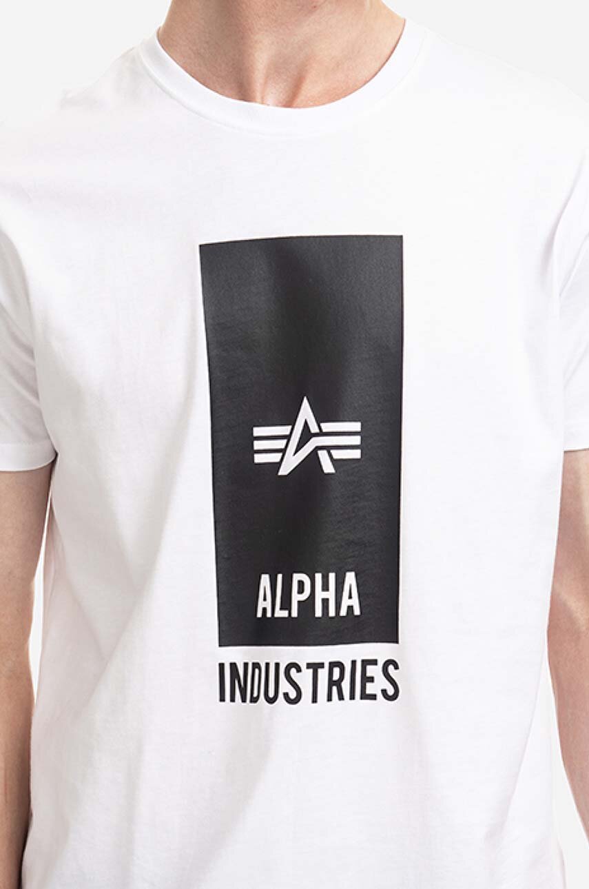 Хлопковая футболка Alpha Industries Block Logo T цвет белый с принтом ...