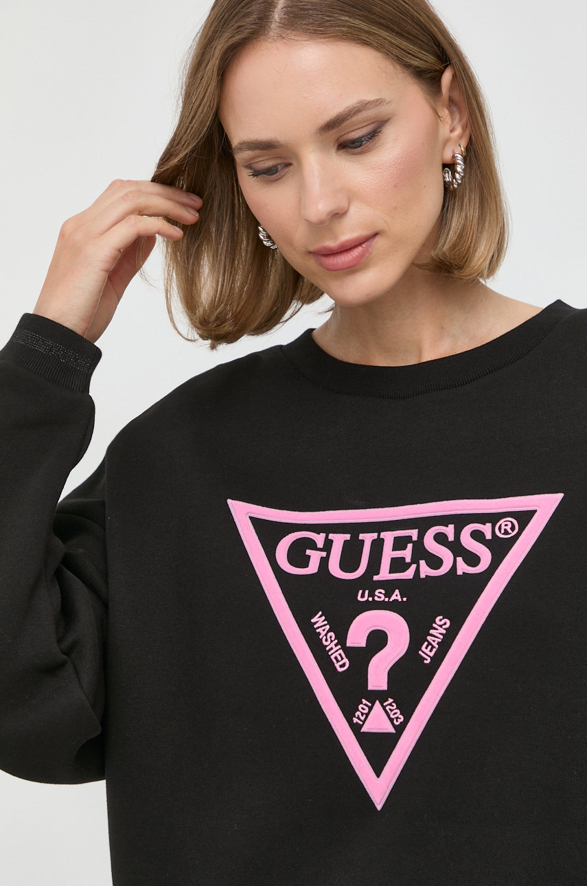 Guess bluza damska kolor czarny z aplikacją | Answear.com