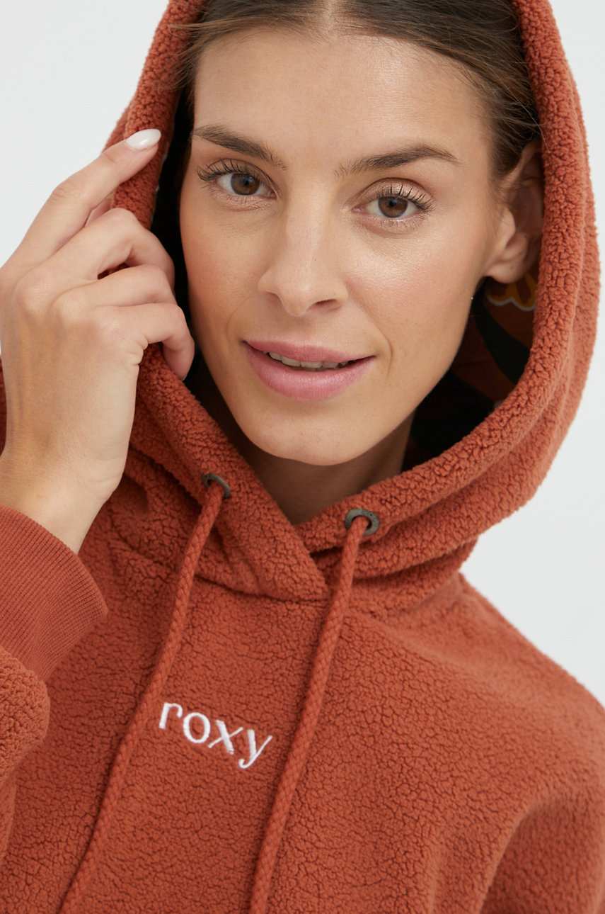 Roxy bluza damska kolor brązowy z kapturem z aplikacją | Answear.com