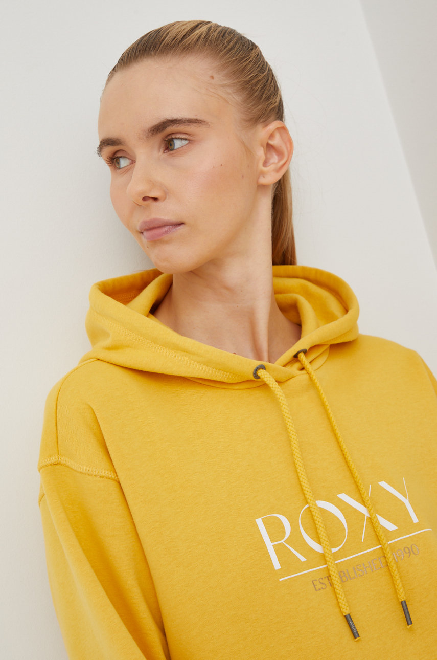 Roxy bluza damska kolor żółty z kapturem z nadrukiem | Answear.com
