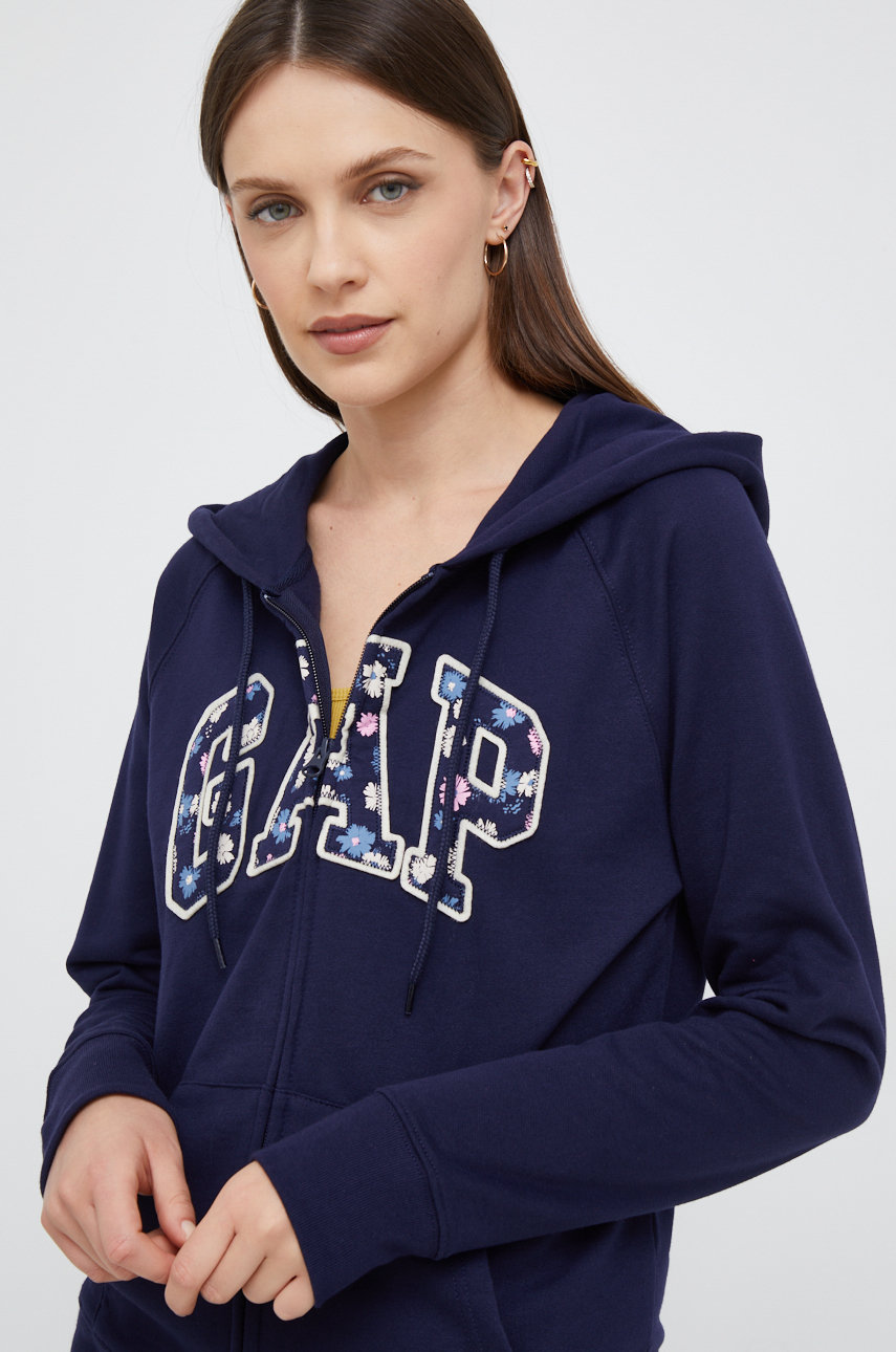 Gap Bluza Damska Kolor Granatowy Z Kapturem Z Aplikacją