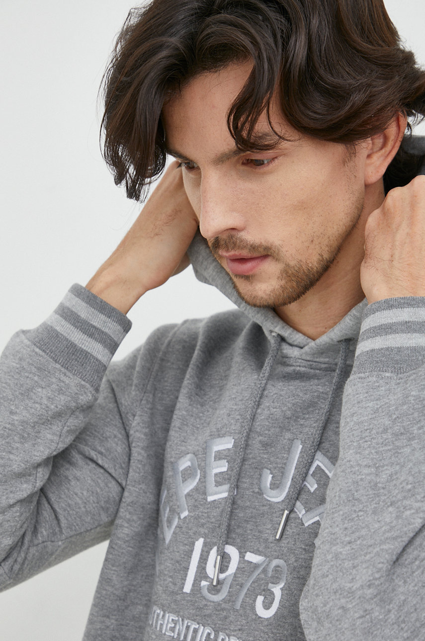 Pepe Jeans bluza męska kolor szary z kapturem z aplikacją | Answear.com