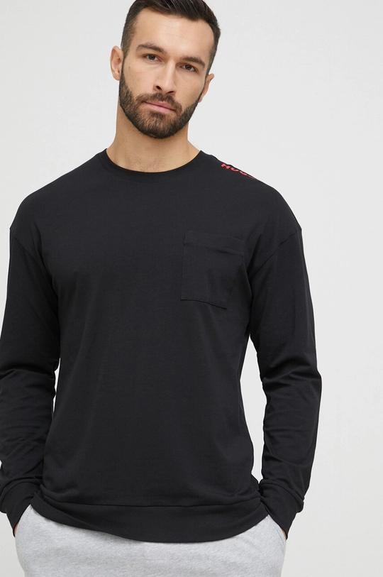 HUGO longsleeve męski kolor czarny gładki | Answear.com