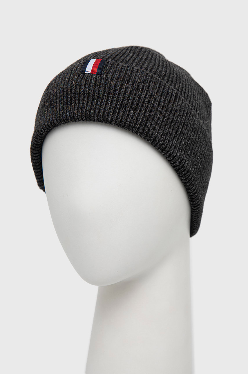 Tommy Hilfiger caciula de lana culoarea gri, de lana, din tesatura ...