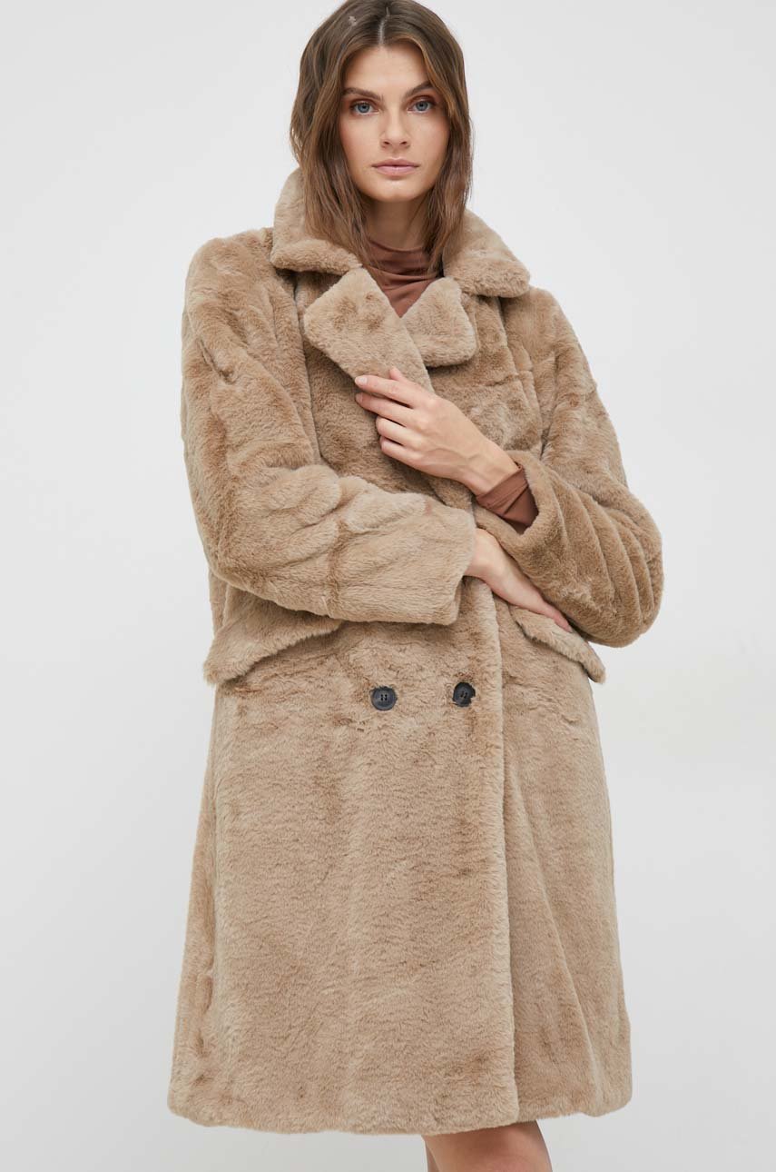 Vero Moda płaszcz damski kolor beżowy przejściowy oversize | Answear.com