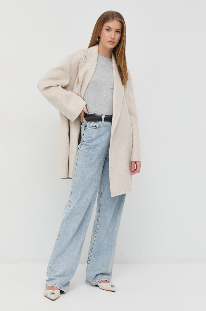 By Malene Birger płaszcz wełniany kolor beżowy przejściowy dwurzędowy ...