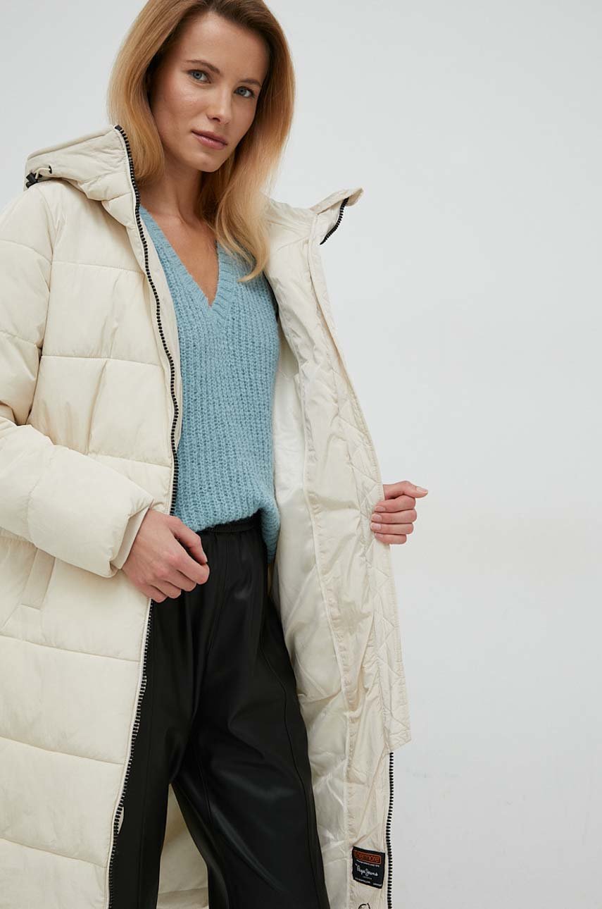 Pepe Jeans kurtka damska kolor beżowy zimowa | Answear.com