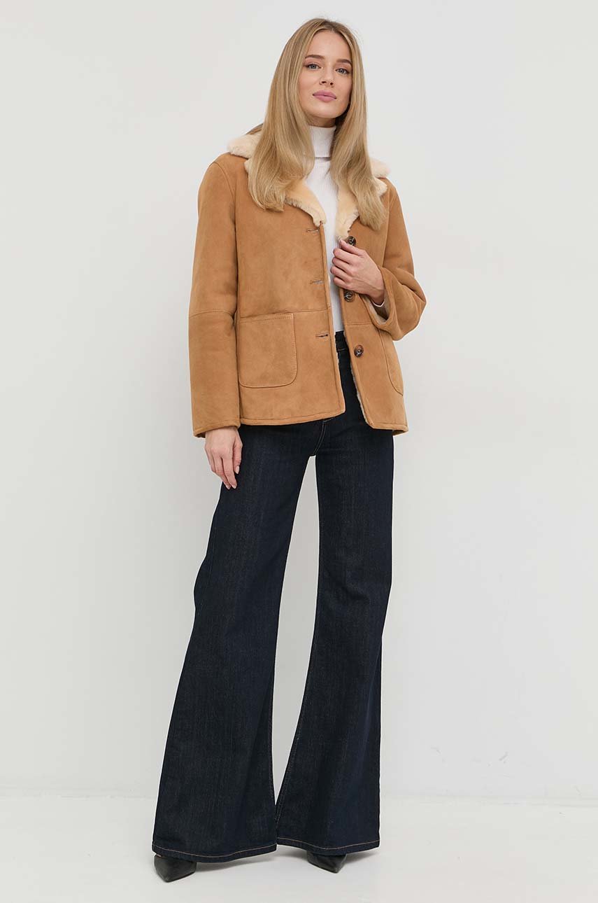 Замшева куртка Luisa Spagnoli жіноча колір коричневий перехідна ...