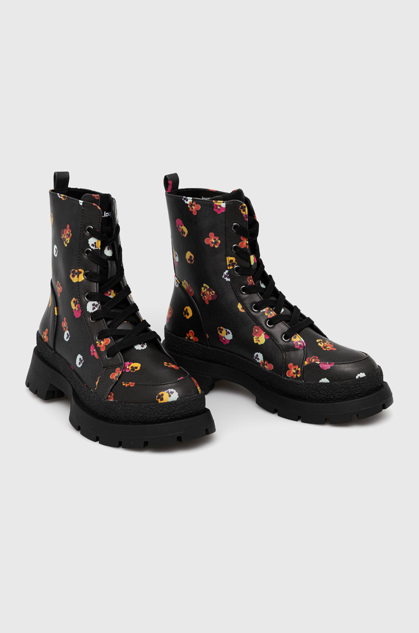 Desigual workery FLOWERS damskie kolor czarny na platformie | Answear.com