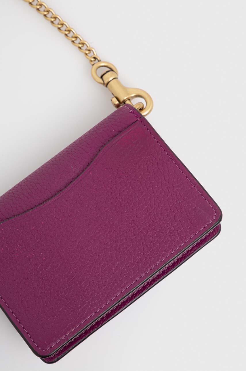 Coach portfel skórzany Half Flap Card Case kolor fioletowy | Answear.com