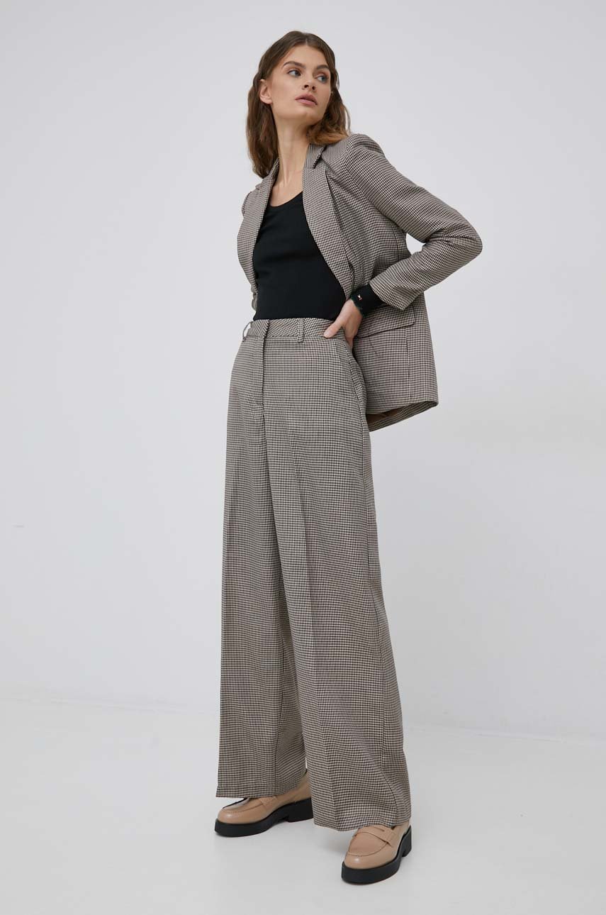 Vero Moda spodnie damskie kolor beżowy szerokie high waist | Answear.com