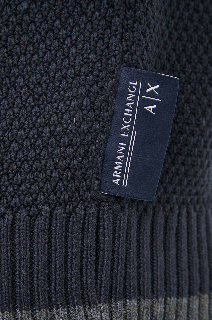 Sveter s prímesou vlny Armani Exchange pánsky, tmavomodrá farba, tenký ...