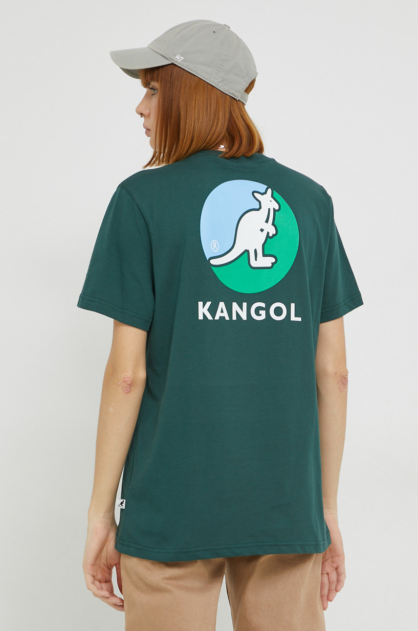 Kangol t-shirt bawełniany kolor zielony z nadrukiem | Answear.com