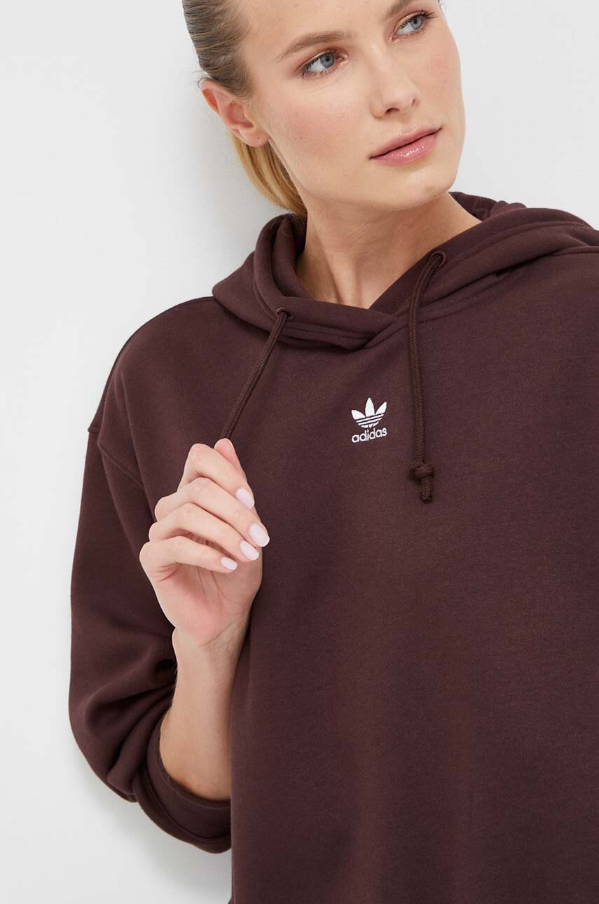 Mikina adidas Originals dámska, hnedá farba, s kapucňou, jednofarebná ...