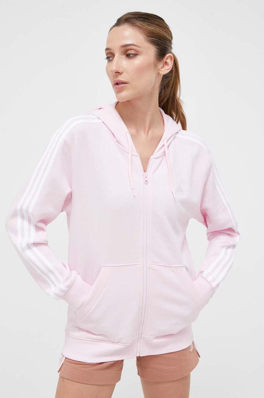 adidas bluza bawełniana damska kolor różowy z kapturem z aplikacją ...