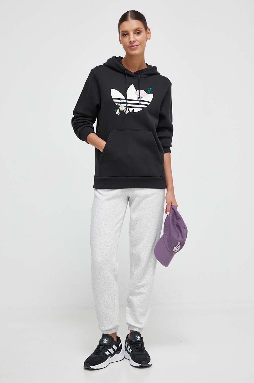adidas Originals bluza damska kolor czarny z kapturem z nadrukiem ...