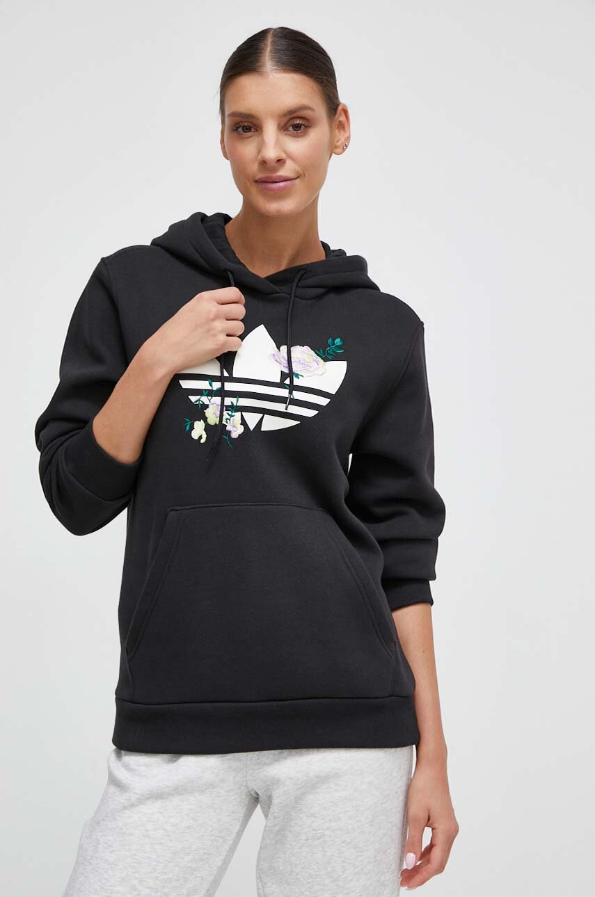 adidas Originals bluza damska kolor czarny z kapturem z nadrukiem ...