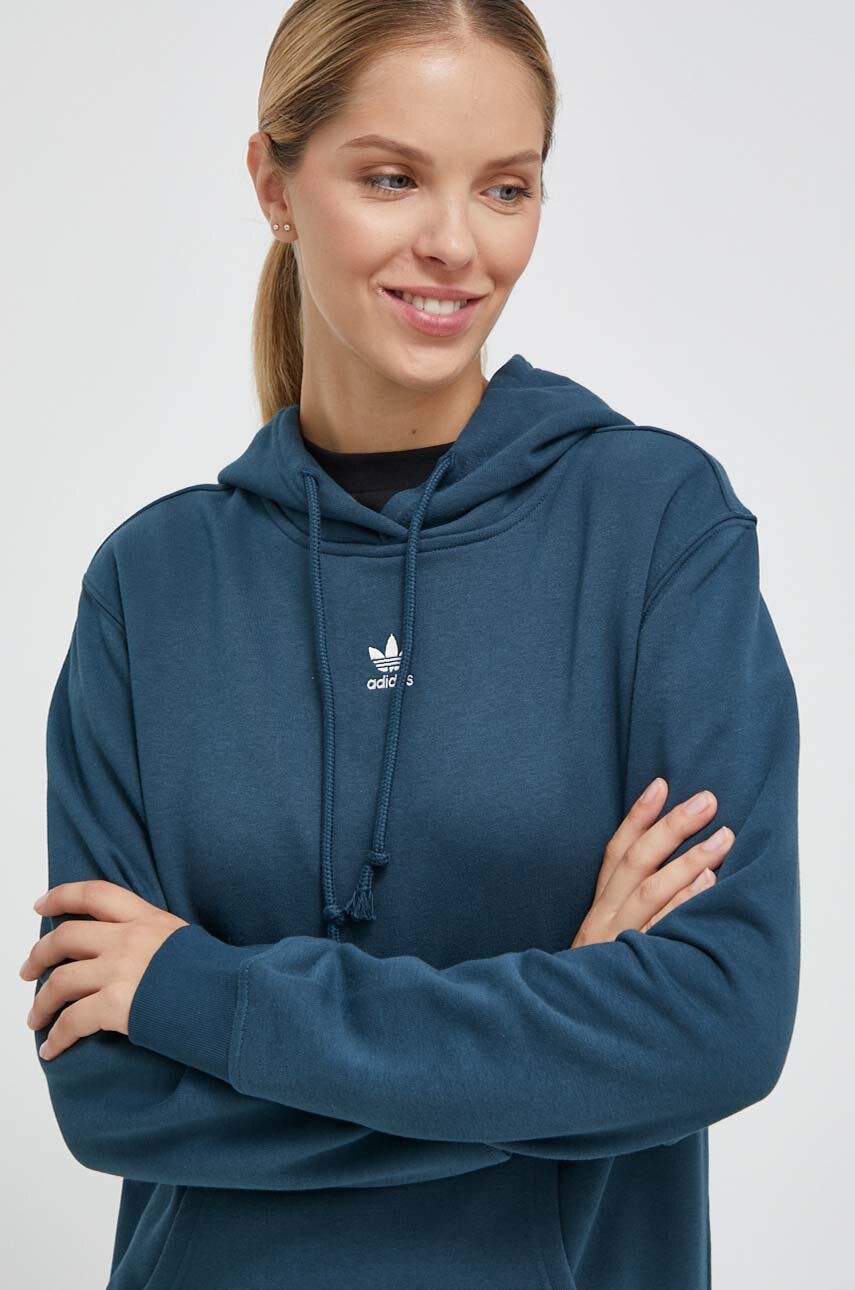 adidas Originals bluza damska kolor turkusowy z kapturem z aplikacją ...