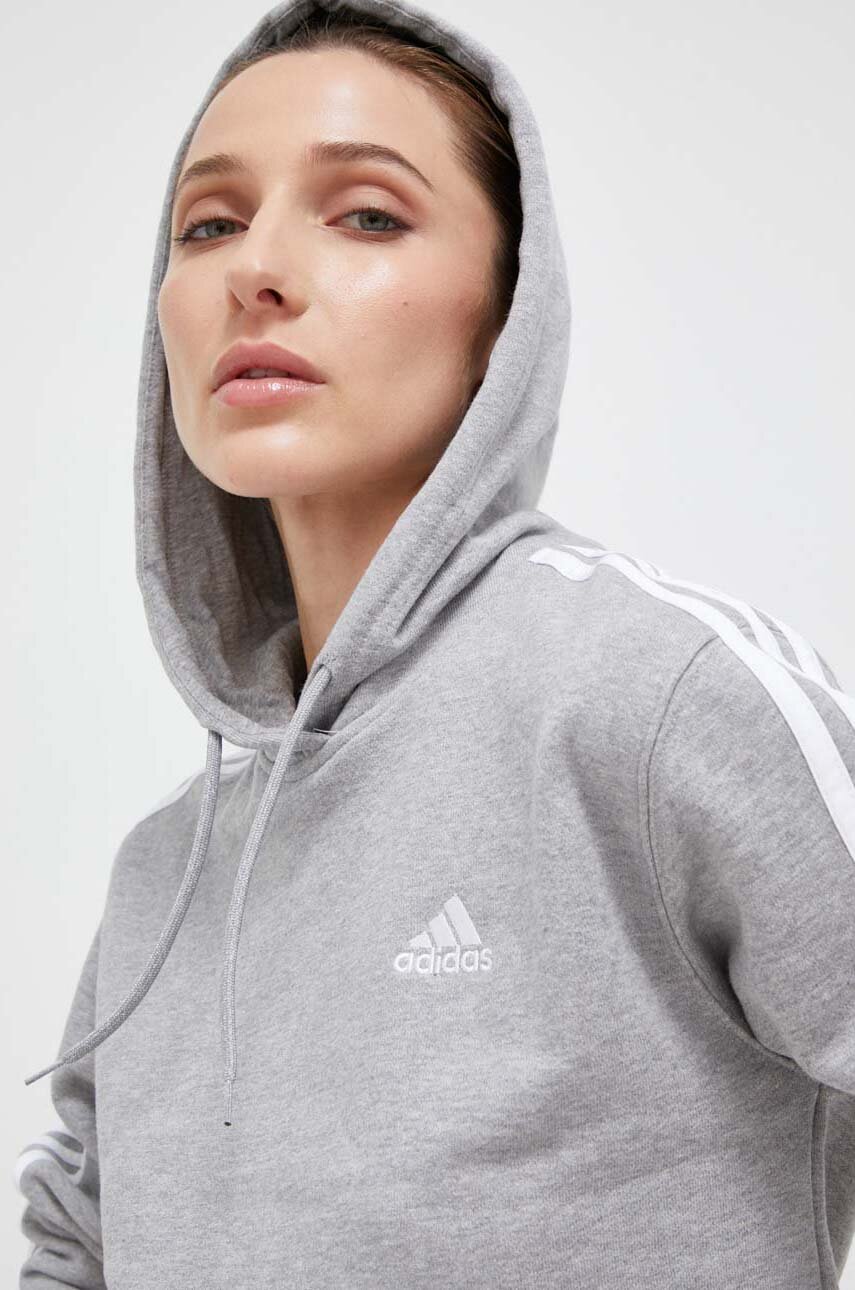adidas bluza bawełniana damska kolor szary z kapturem melanżowa IC9910 ...