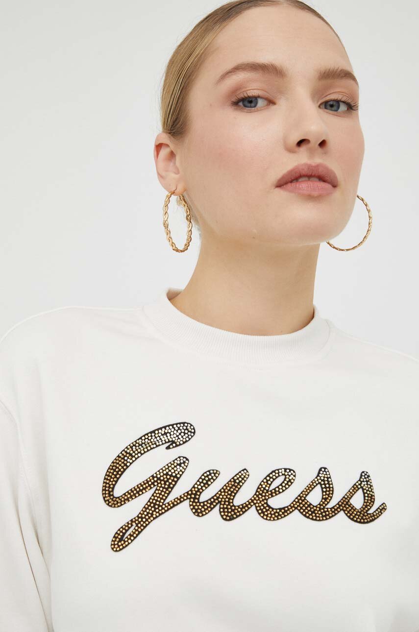 Guess bluza damska kolor beżowy z aplikacją | Answear.com