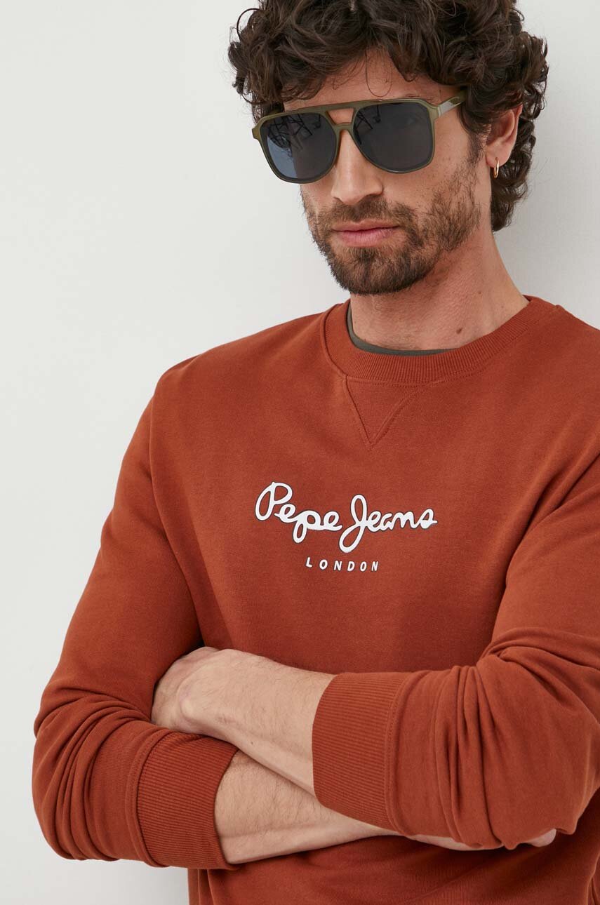 Pepe Jeans bluza bawełniana męska kolor brązowy z nadrukiem | Answear.com