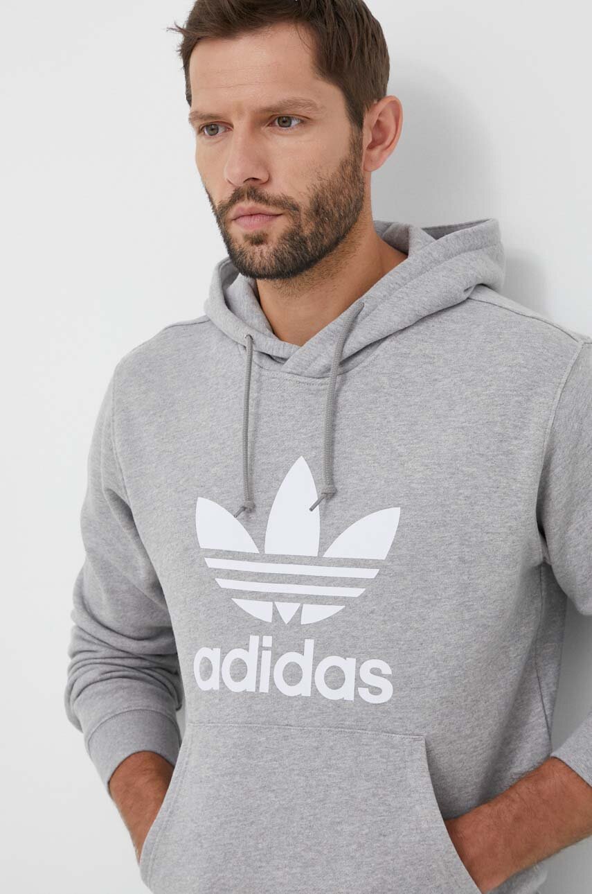 adidas Originals bluza bawełniana męska kolor szary z kapturem ...