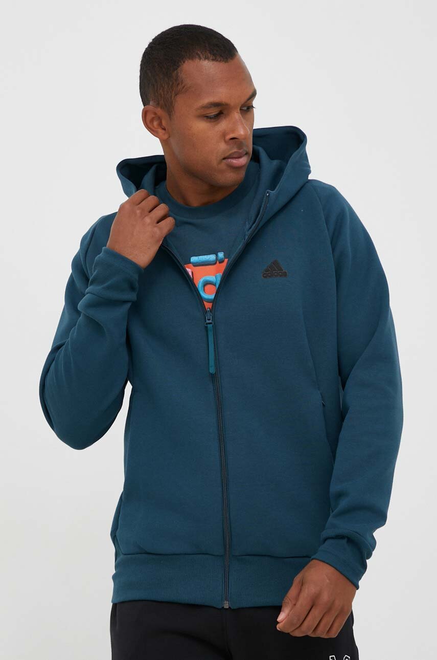 adidas bluza Z.N.E męska kolor niebieski z kapturem gładka | Answear.com