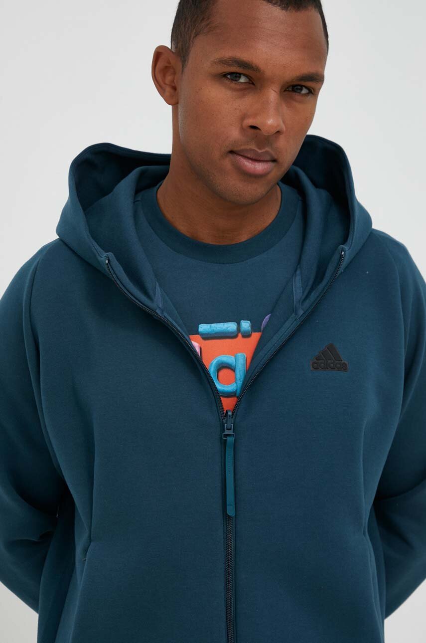 adidas bluza Z.N.E męska kolor niebieski z kapturem gładka | Answear.com