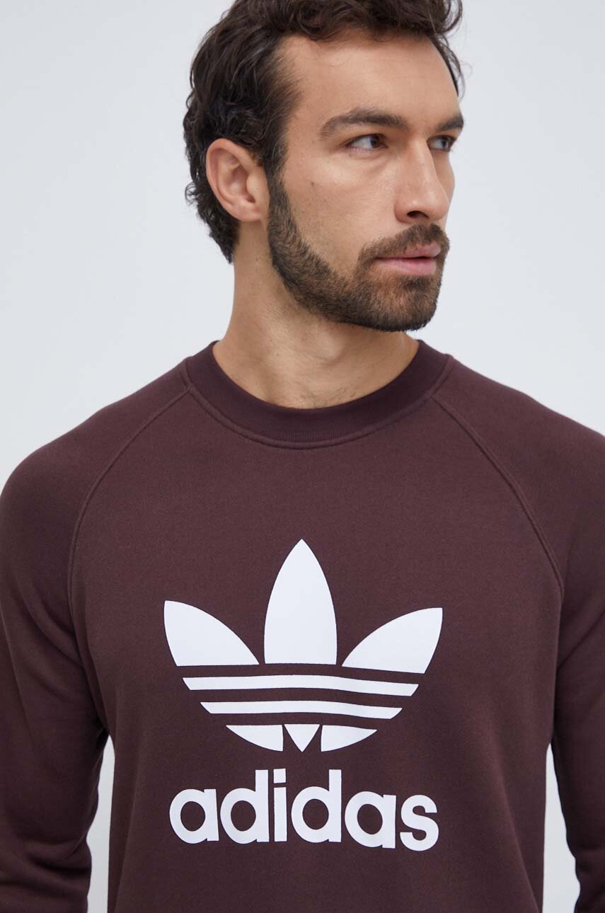 Bavlnená mikina adidas Originals pánska, hnedá farba, s potlačou ...