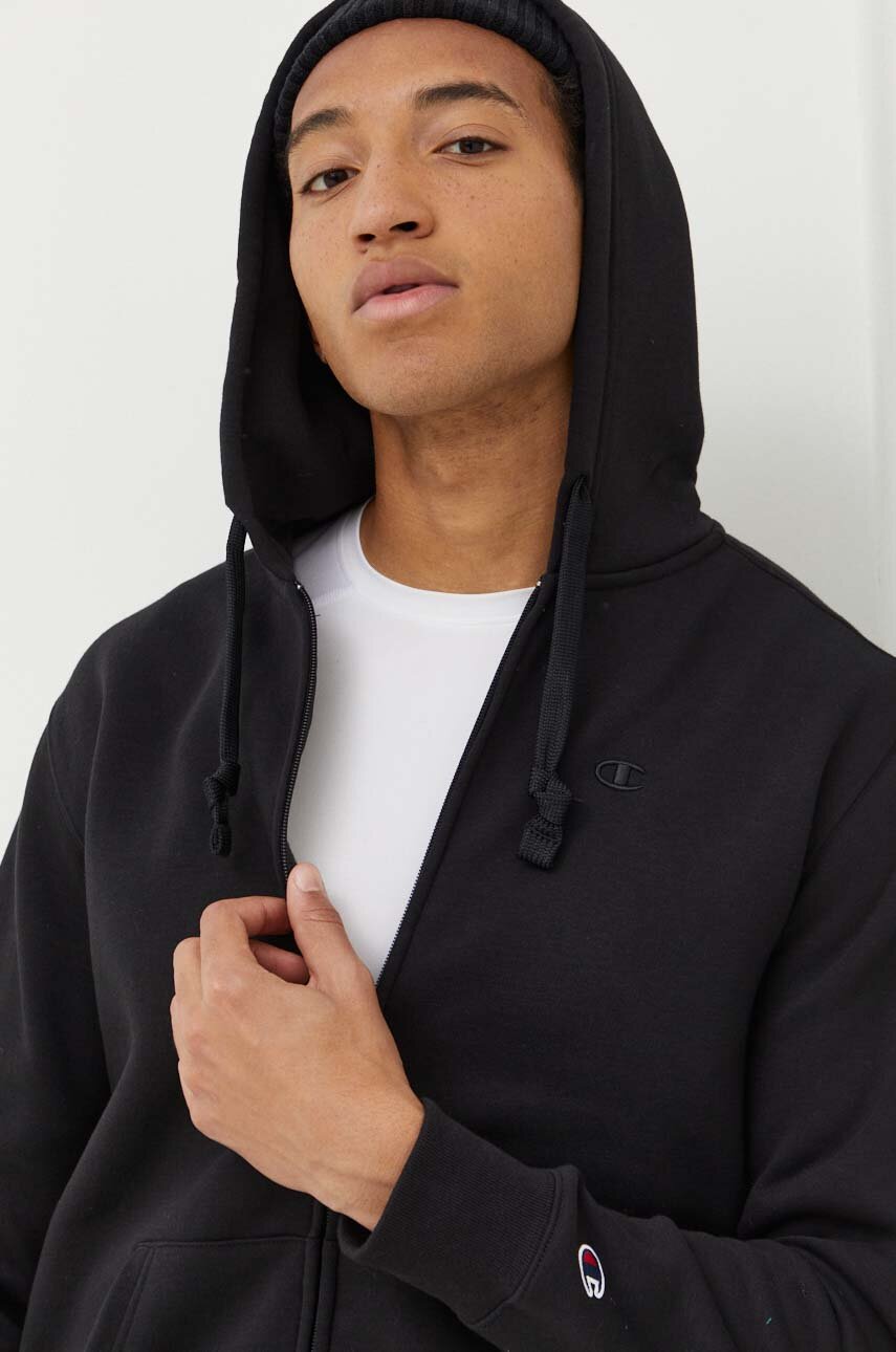 Mikina Champion pánska, čierna farba, s kapucňou, jednofarebná | ANSWEAR.sk