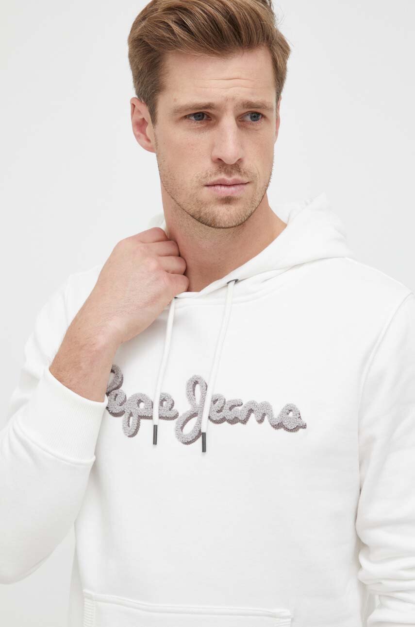 Pepe Jeans bluza bawełniana Ryan męska kolor biały z kapturem z ...