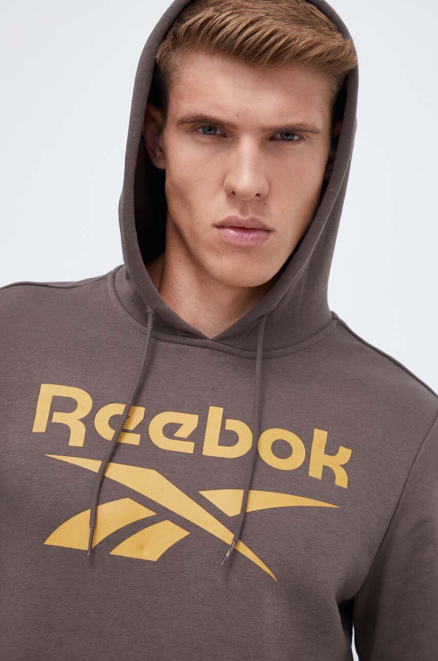 Кофта Reebok чоловіча колір коричневий з капюшоном з принтом | ANSWEAR.ua