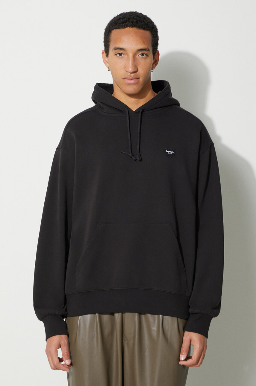 Хлопковая кофта Carhartt WIP мужская цвет чёрный с капюшоном однотонная ...