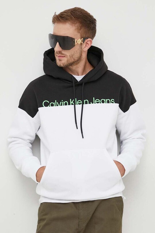 Кофта Calvin Klein Jeans мужская цвет белый с капюшоном узор | ANSWEAR.ua
