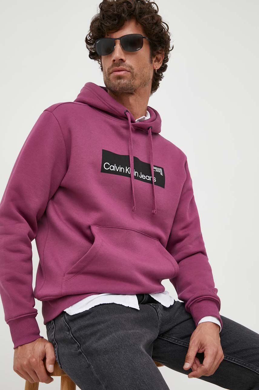Кофта Calvin Klein Jeans чоловіча колір фіолетовий з капюшоном з ...